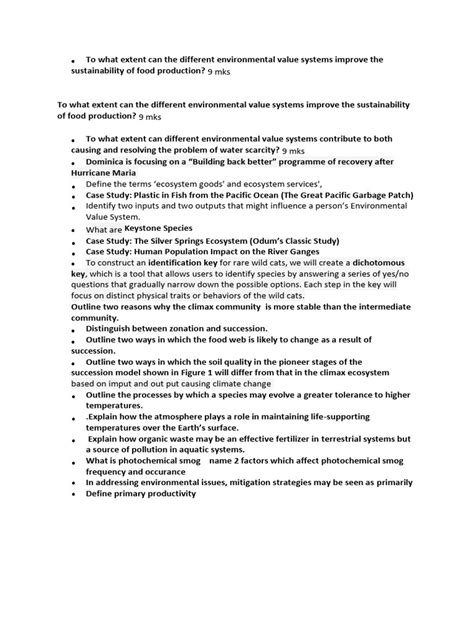 Dp1 Ess Revision Sheet Pdf Primary Production Smog