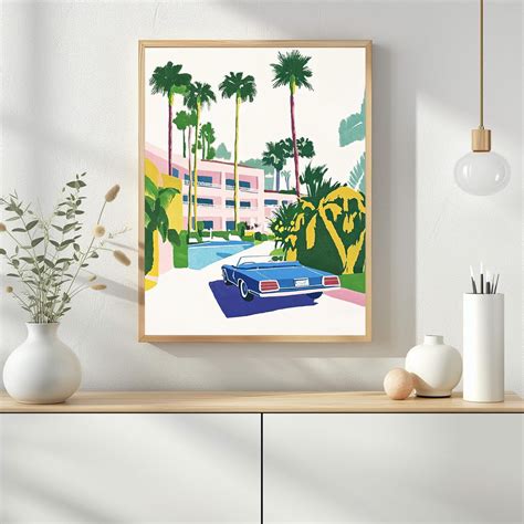 Palm Springs Retro Print Poster Vintage Car Wall Art Mid Century Modern Decor Tropical Hotel