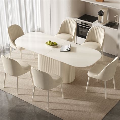 Guyii 7 Piece Oval Dining Table Set 86 61 Cream White Kitchen Table