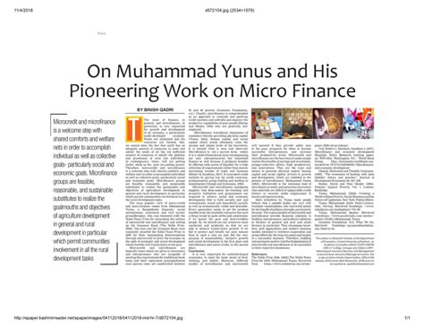 Pdf On Muhammad Yunus And His Pioneering Work On Microfinance