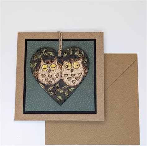 Owl Handmade Greetings Card With Pyrography Owl Folksy
