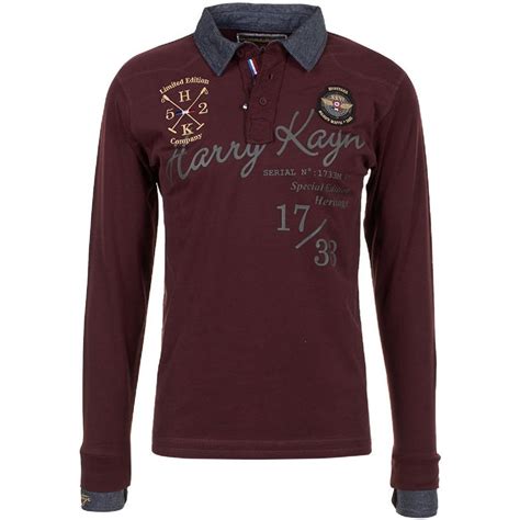 Harry Kayn Polo Manches Longues Homme Cazba Rot Kleidung Langärmelige Polohemden Herren 2810