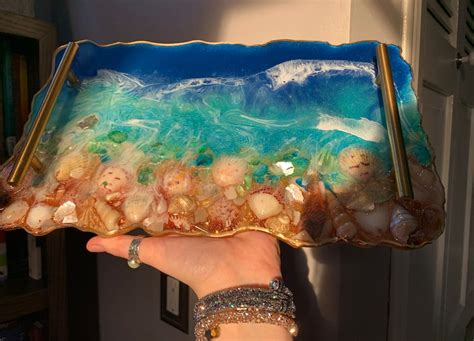 Resin Tray With Seashell Embelishments Etsy