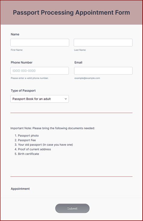 Passport Processing Appointment Form Template Jotform