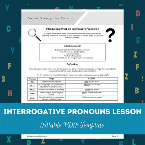 Interrogative Pronouns Lesson Introduction 2 Worksheets Editable