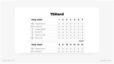 The 24 Best And Free 75 Hard Challenge Templates And Trackers Gridfiti