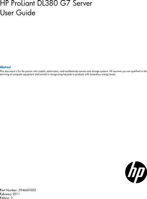 Hp Dl380 G7 Users Manual Proliant Server User Guide