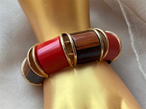 Vintage Bakelite Catalin Red Marble Laminated Wood Elastic Etsy