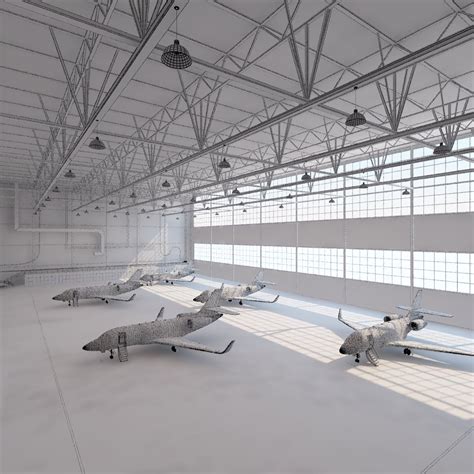 Aircraft Hangar With Aircrafts 3d Model 119 3ds Fbx Max Obj