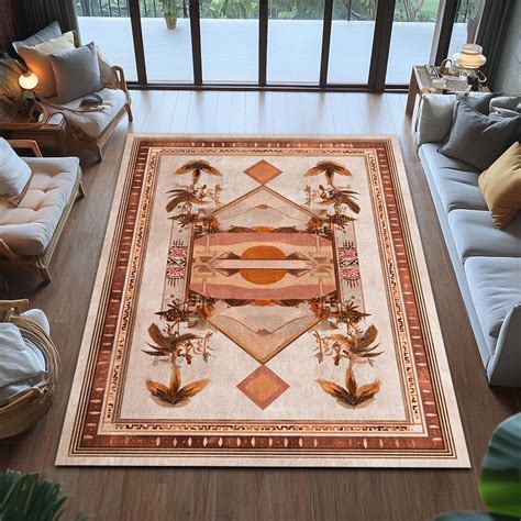 Boho Tribal Area Rug Desert Sunset Geometric Carpet Earthy Beige