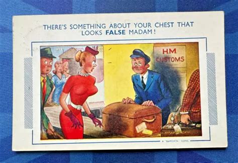 Saucy Bamforth Comic Postcard 1957 Big Boobs Hm Customs Your Chest
