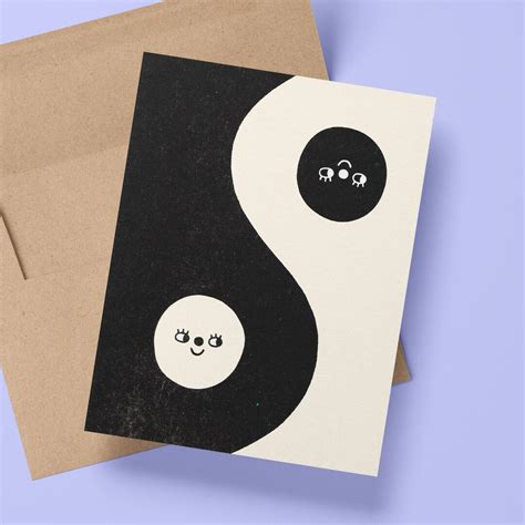 Yin Yang Friends Risograph Card A2 Greeting Card Hand Drawn Riso