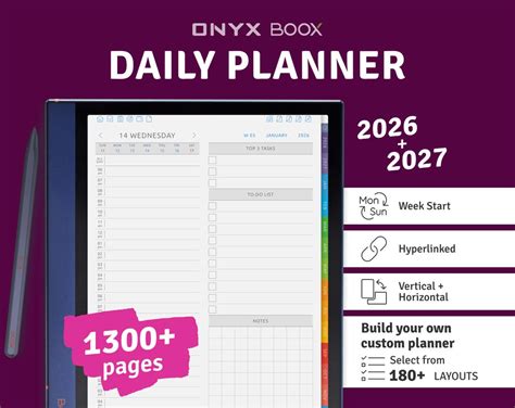2026 2027 Onyx Boox Daily Planner Customizable Hyperlinked Digital