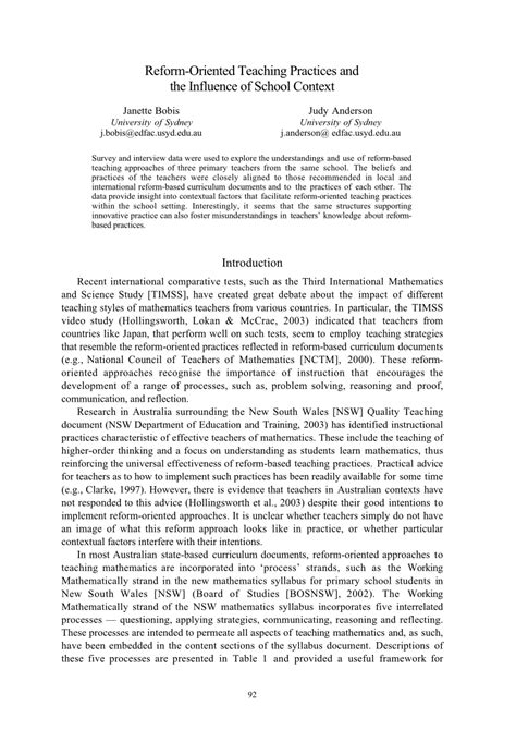 Pdf Reform Oriented Teaching Practices And The Influence Of School Context