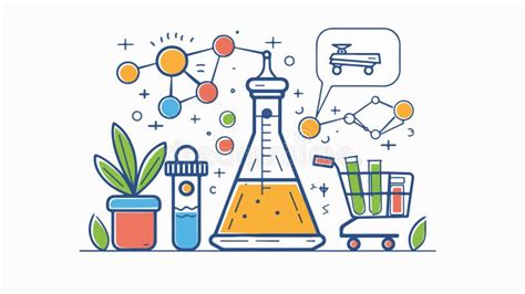 Science Laboratory Glass Flask With Plant And Chemical Structure