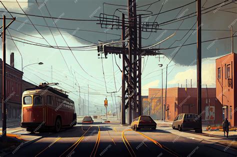 Premium Photo City Street Intersection With Overhead Tramway And