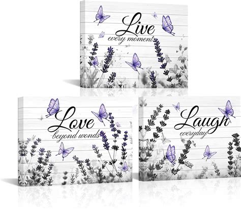 Hieng Purple And Grey Wall Art Lavender Butterfly Pictures Canvas