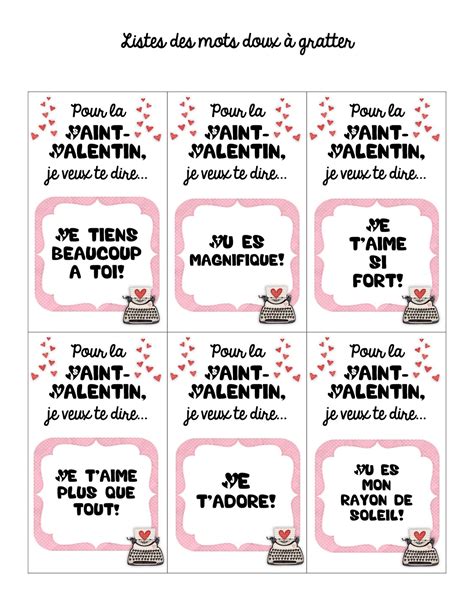 École Et Bricoles GratuitÉ Mots Doux à Gratter Pour La St Valentin
