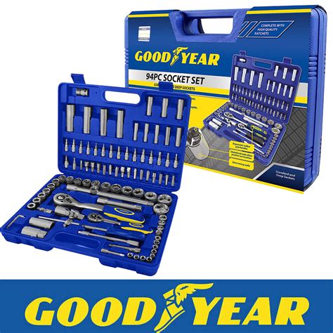 Goodyear 94pc 12 14 Socket Set And Screwdriver Bit Torx Ratchet Case