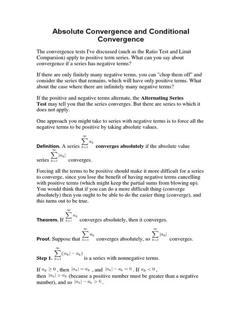Absolute Convergence And Conditional Convergence Pdf Series