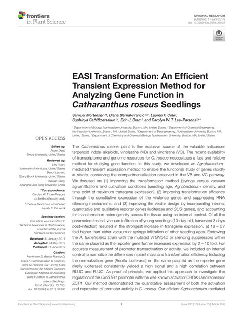 Pdf Easi Transformation Protocol An Agrobacterium Mediated Transient Transformation Protocol