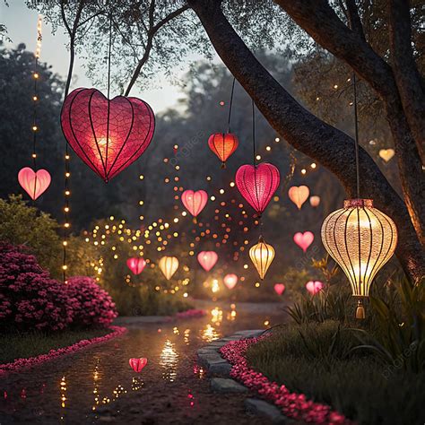 Vibrant Valentine S Day Scene Featuring A Glowing Garden Of Heart