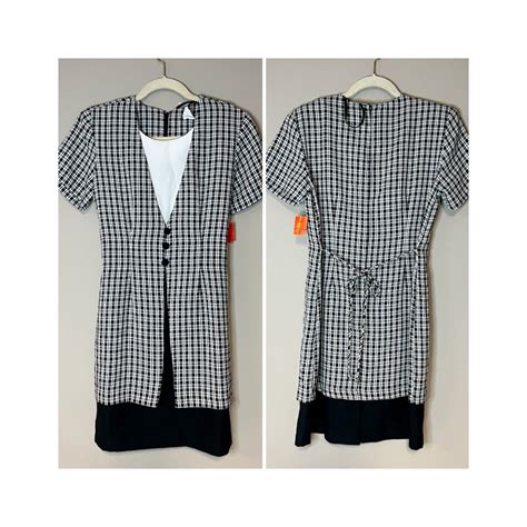 Nwt Vintage 90s Black And White Plaid Tie Back Dress 1990s Plaid Dress