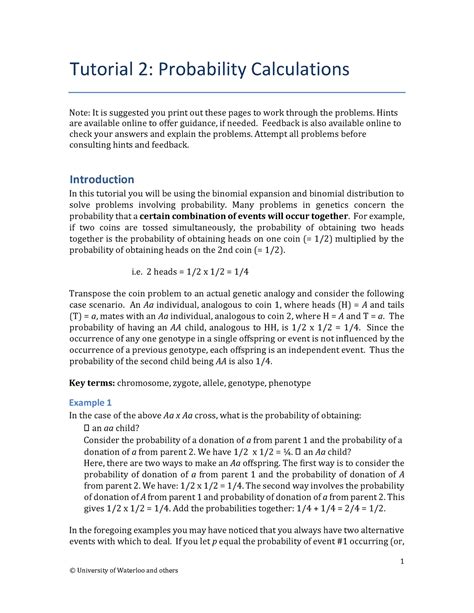 239 Tutorial 2 Tutorial 2 Probability Calcualtions 1 Tutorial 2