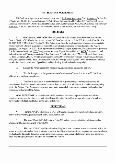 Car Accident Settlement Agreement Form Great Professionally Designed