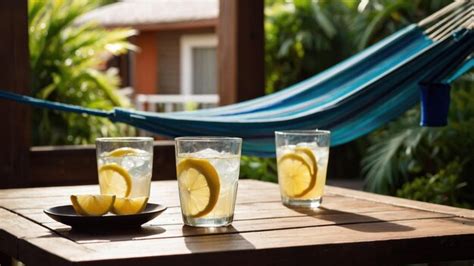A Cooling Lemonade Pitcher And Empty Glasses On A Patio Premium Ai Generated Image