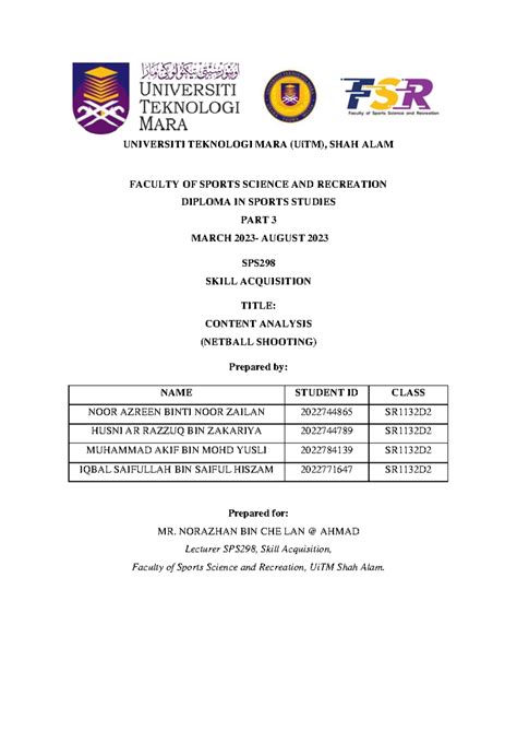 Content Analysis Netball Universiti Teknologi Mara Uitm Shah Alam