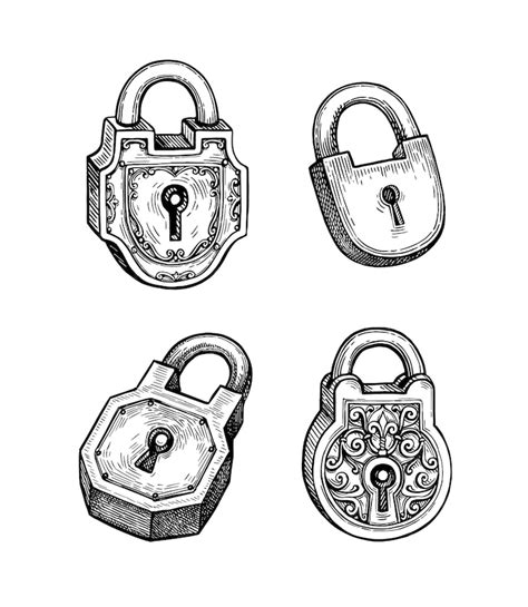Premium Vector Vintage Padlocks Set Ink Sketches