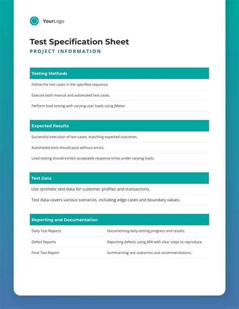 Test Specification Sheet Template Visme