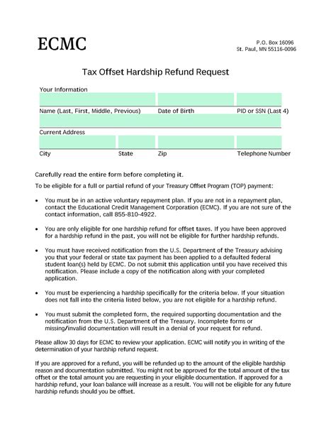 Tax Offset Hardship Refund Request