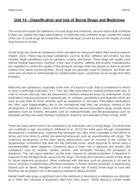 Unit 14 Essay Graded Distinction Unit 14 Classification And Use Of Social Drugs And