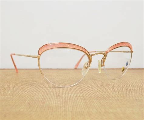 Vintage Cateye Glasses Frames Translucent Pink Gold Metal Frames