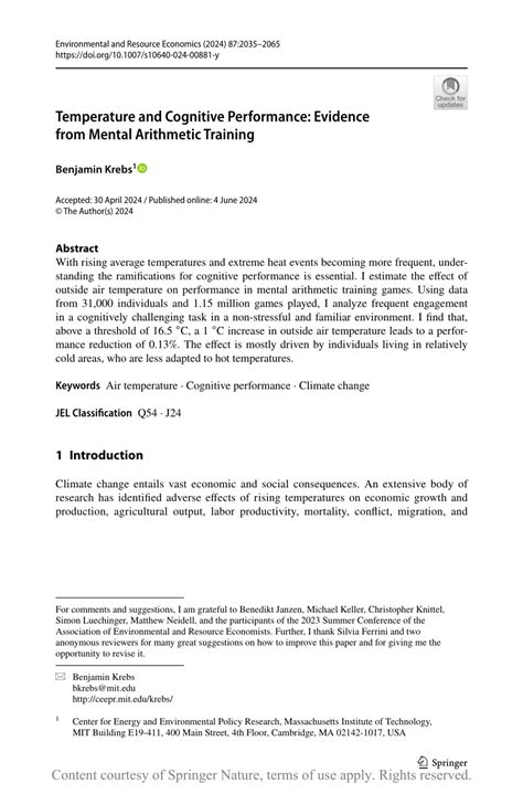 Pdf Temperature And Cognitive Performance Evidence From Mental