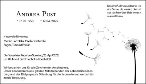 Traueranzeigen Von Andrea Pust Vrm Trauer De