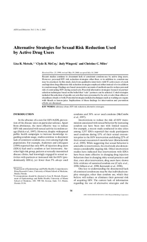 Pdf Alternative Strategies For Sexual Risk Reduction Used By Active