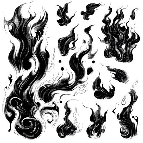 Set Of Black Fire Flames Isolated On White Background Vector