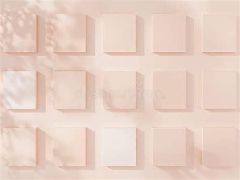 Minimalist Peach Grid Square Blocks And Botanical Shadow Play Stock