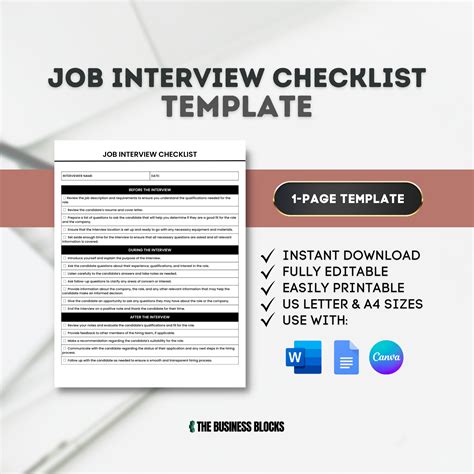 Job Interview Checklist Template Interview Questions And Guide Digital Download Etsy