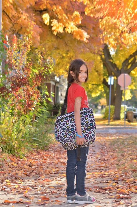 Little Hispanic Girl Going Back To School Stock Image Image Of Black