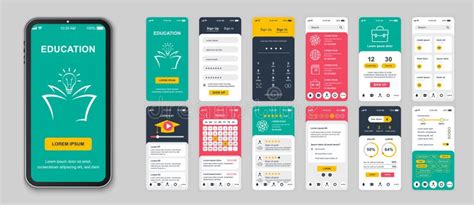 Education Mobile App Interface Screens Template Set Online Account