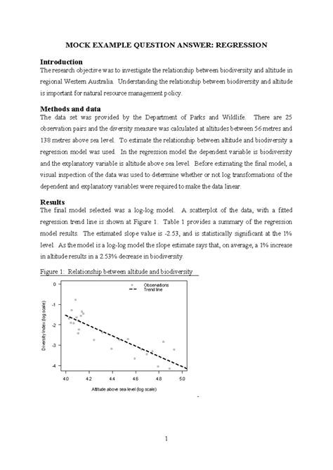 Regression Example Write Up Mock Example Question Answer Regression