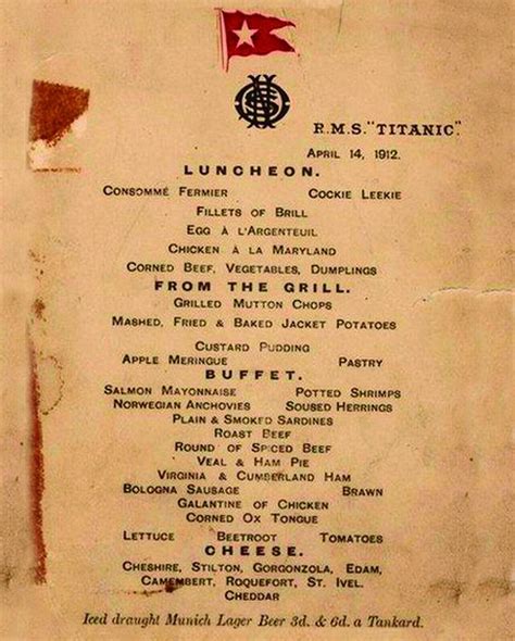 Titanic Menu First Class Dining Salon On Night Of Sinking April 14