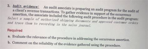Solved 3 Audit Evidence An Audit Associate Is Preparing An
