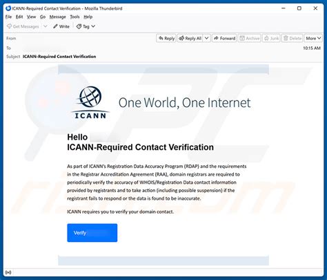 Internet Corporation For Assigned Names And Numbers Icann Email Scam