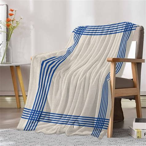 Fleece Blanket Classic Blue Striped Blankets Soft Cozy Warm Flannel