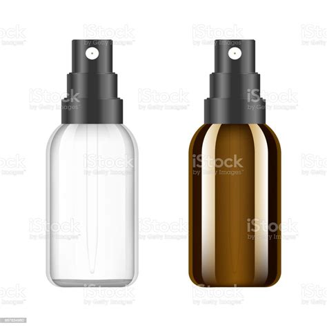 현실적인 갈색과 흰색 병입니다 화장품 스프레이 병의를 비웃는 다 화장품 유리병 술병 향수 Flacon입니다 디자인 라벨와 함께 의료 병입니다 벡터 일러스트 레이 션을